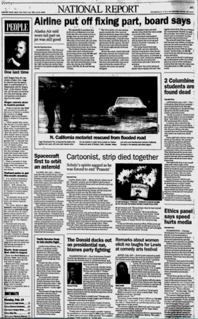 Deseret News archives: Final new 'Peanuts' strip printed a day after ...