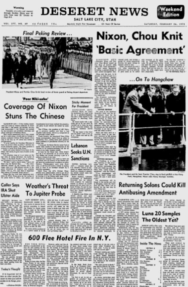 Deseret News archives: Nixon’s trip to China concluded with a promise ...