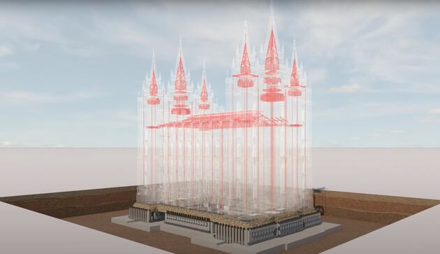 Salt Lake Temple renovation update: 46 holes drilled through stone ...